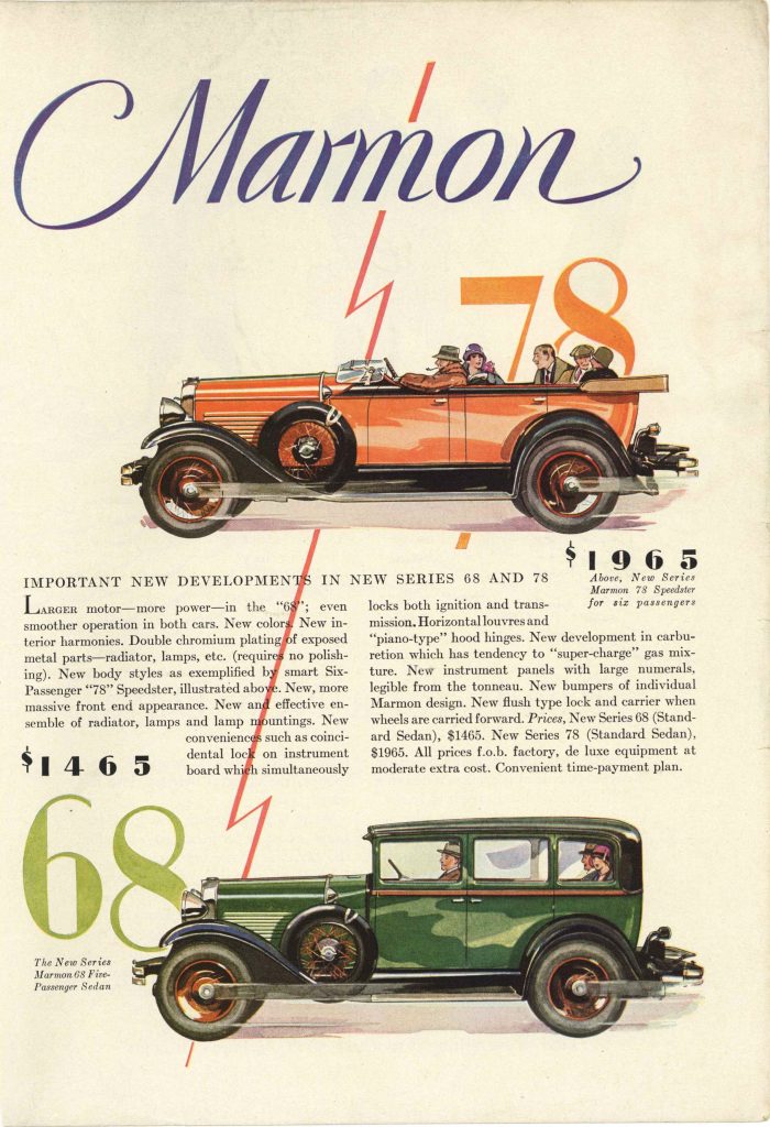 1928 12 MARMON MARMON "78" MARMON "68" Marmon Motor Car Company ...