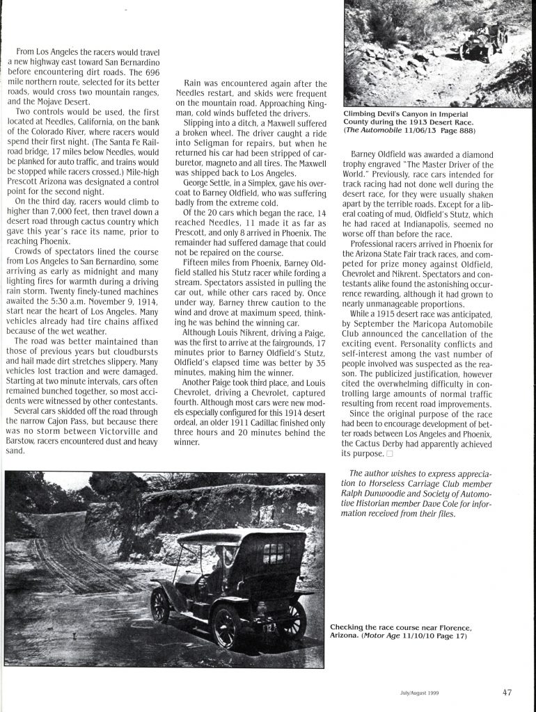 1999 7-8 The Cactus Derby by Bill Cuthbert THE HORSELESS CARRIAGE ...