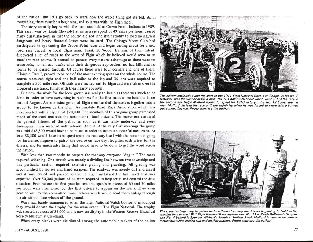 1910 NATIONAL THE GREAT ELGIN ROAD RACES by Edward F. Gathman ANTIQUE ...