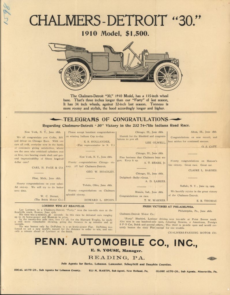 1910 CHALMERS-DETROIT "30" 1910 Model $1,500 AACA Library