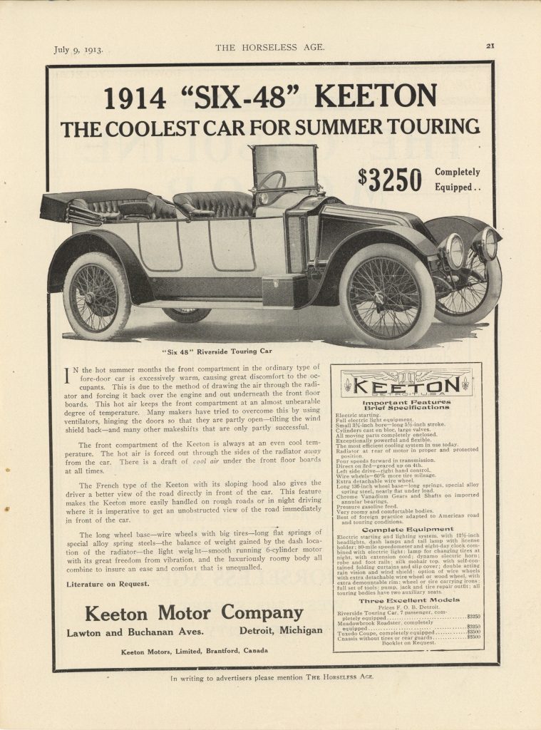 1913 7 9 KEETON 1914 SIX "48" THE HORSELESS AGE 9"×12" page 21