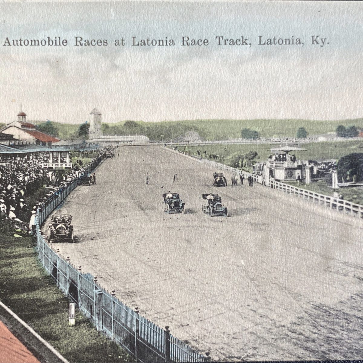 1907 ca. Automobile Races At Latonia Race Track postcard screenshot