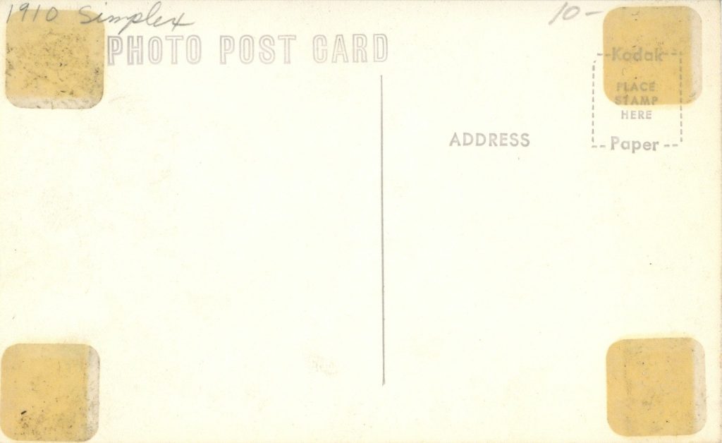 1910 SIMPLEX SPEEDSTER A-10 RPPC back
