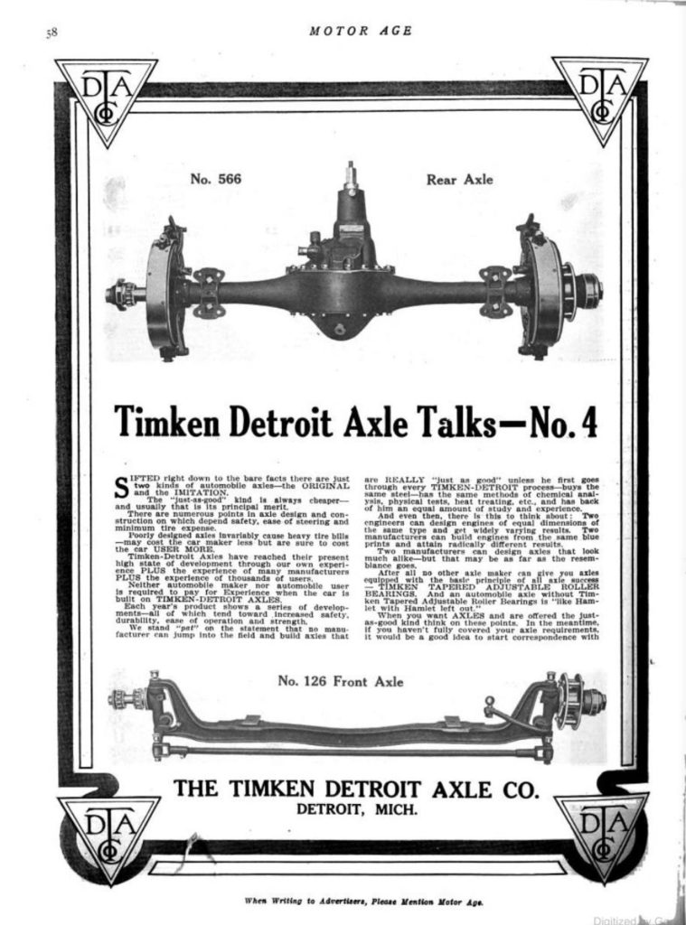 1910 9 29 Timken-Detroit Axle Talks No. 4 ad MOTOR AGE GoogleBooks page 58
