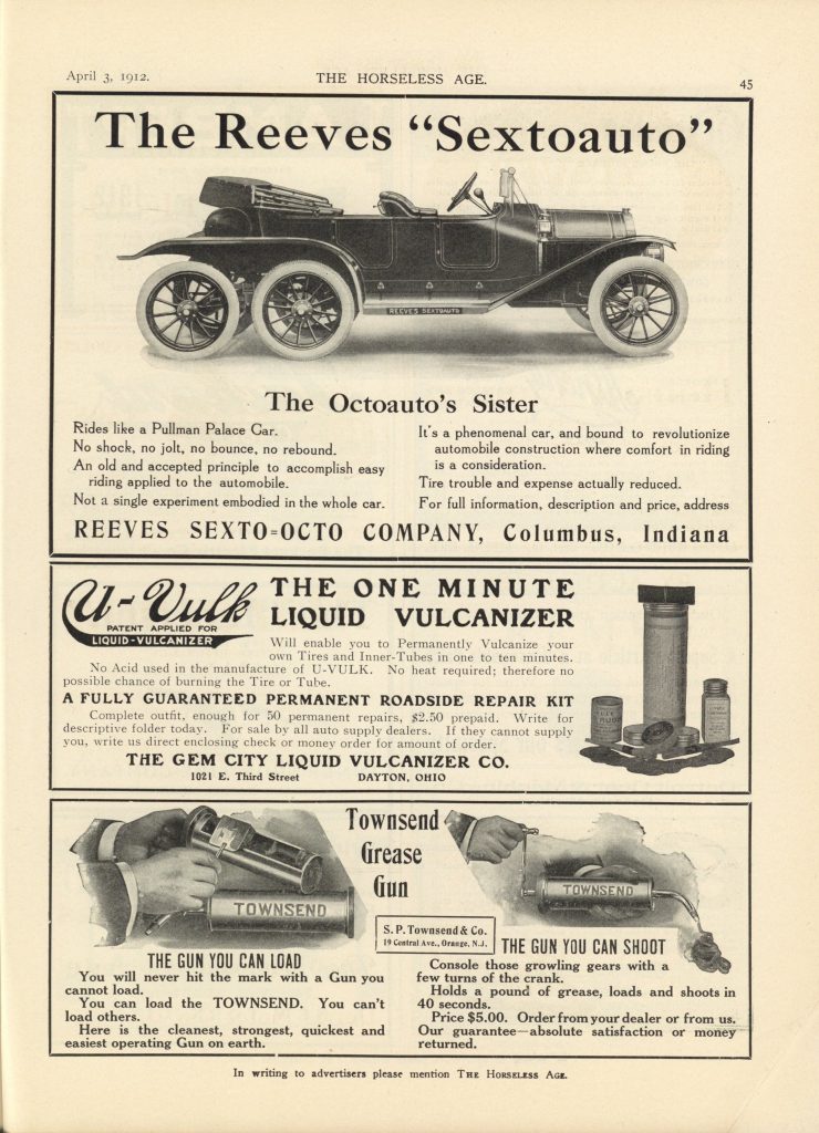 1912 4 3 IND REEVES “Sextoauto” The Octoauto’s Sister ad THE HORSELESS ...