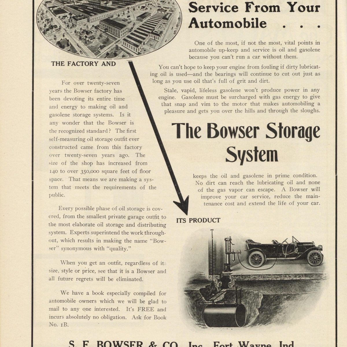 1912 6 26 IND BOWSER The Bowser Storage System ad THE HORSELESS AGE 9 ...