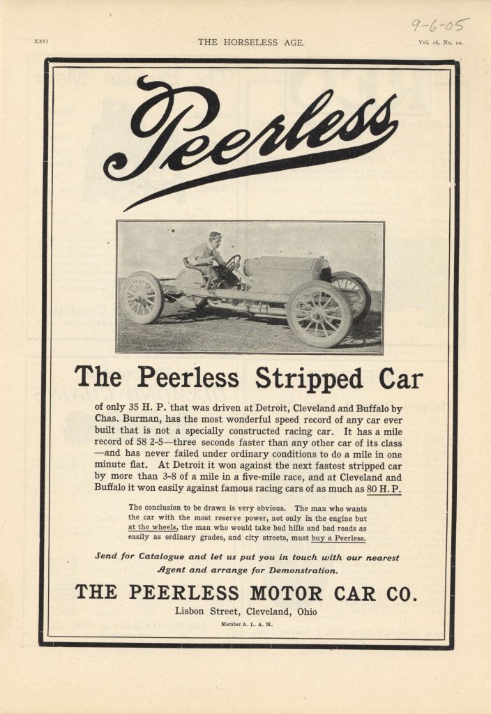 1905 9 6 Peerless The Peerless Stripped Car ad THE HORSELESS AGE 8.25"×12" page 36