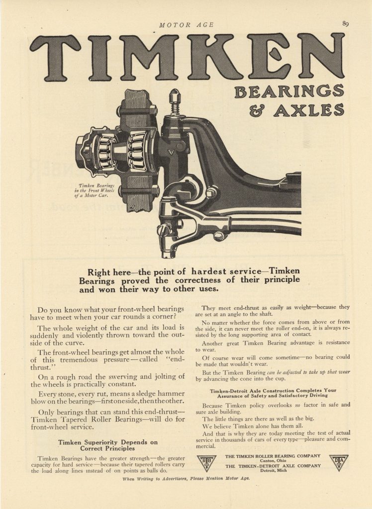 1912 4 11 TIMKEN BEARINGS AXLES ad MOTOR AGE 8.5"×11.75" page 89