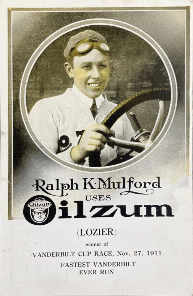 1911 Ralph Mulford OILZUM Race car Driver Auto Oil Vanderbilt Cup Race ...