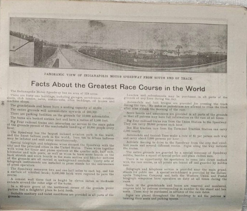 1912 Indy 500 PROGRAM Facts About the Greatest Race Course in the World ...