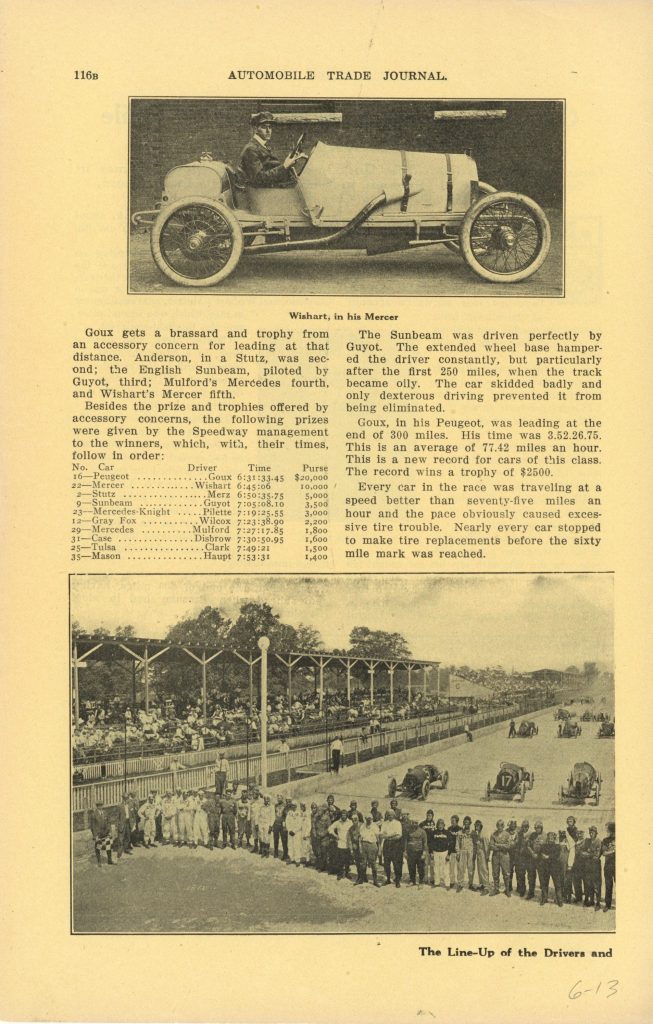1913 6 Indy 500 Goux, in a Peugeot, Winner of 500-Mile Speedway Race ...