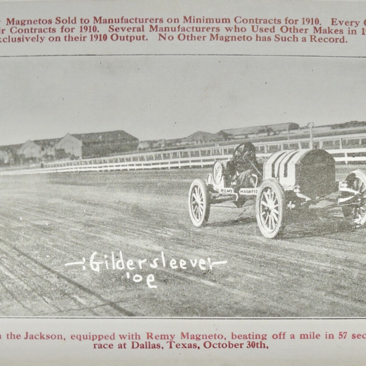 1909 11 20 REMY Electric Compamy Jackson racer postcard front screenshot