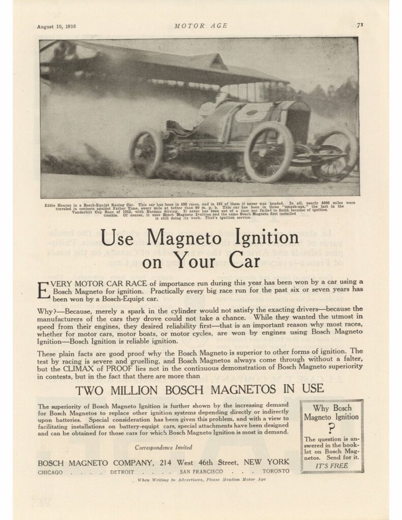 1916 8 10 BOSCH Magneto Use Magneto Ignition on Your Car ad MOTOR AGE 8 ...