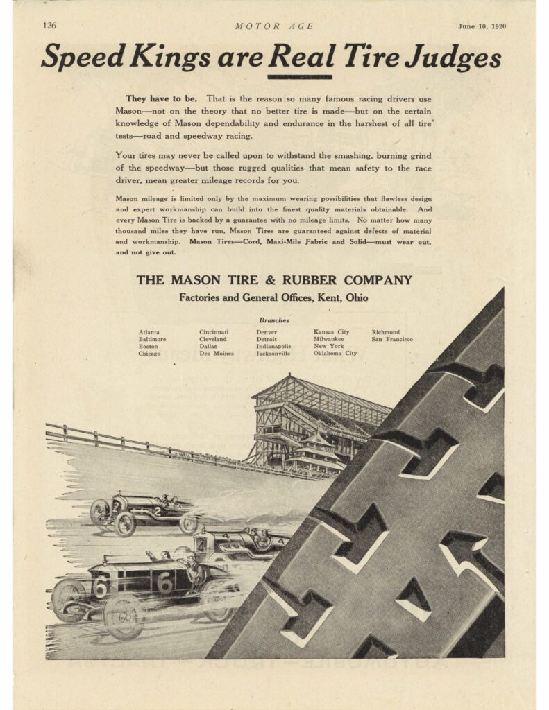 1920 6 10 MASON Tires Speed Kings are Real Tire Judges ad MOTOR AGE 8. ...