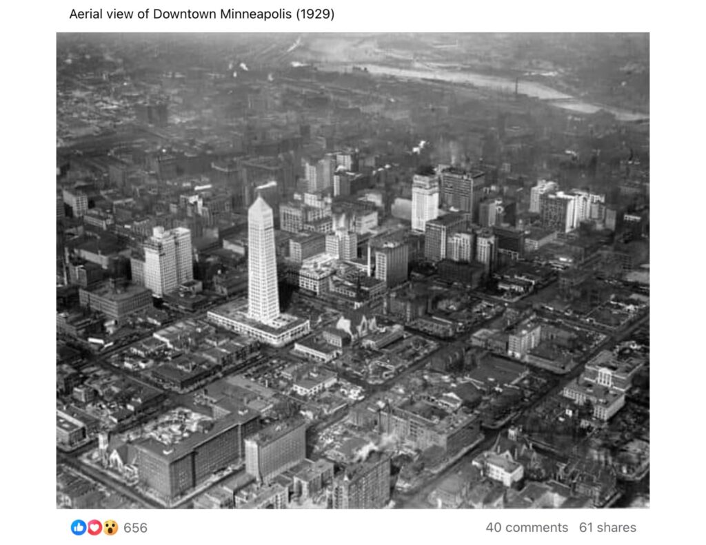 1929 Minneapolis MN Aerial view. Foshay Tower