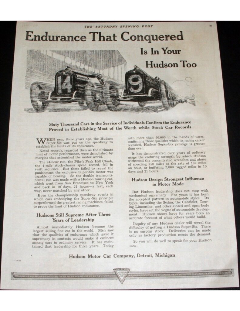 1919 HUDSON Endurance That Conquered ad THE SATURDAY EVENING POST page ...