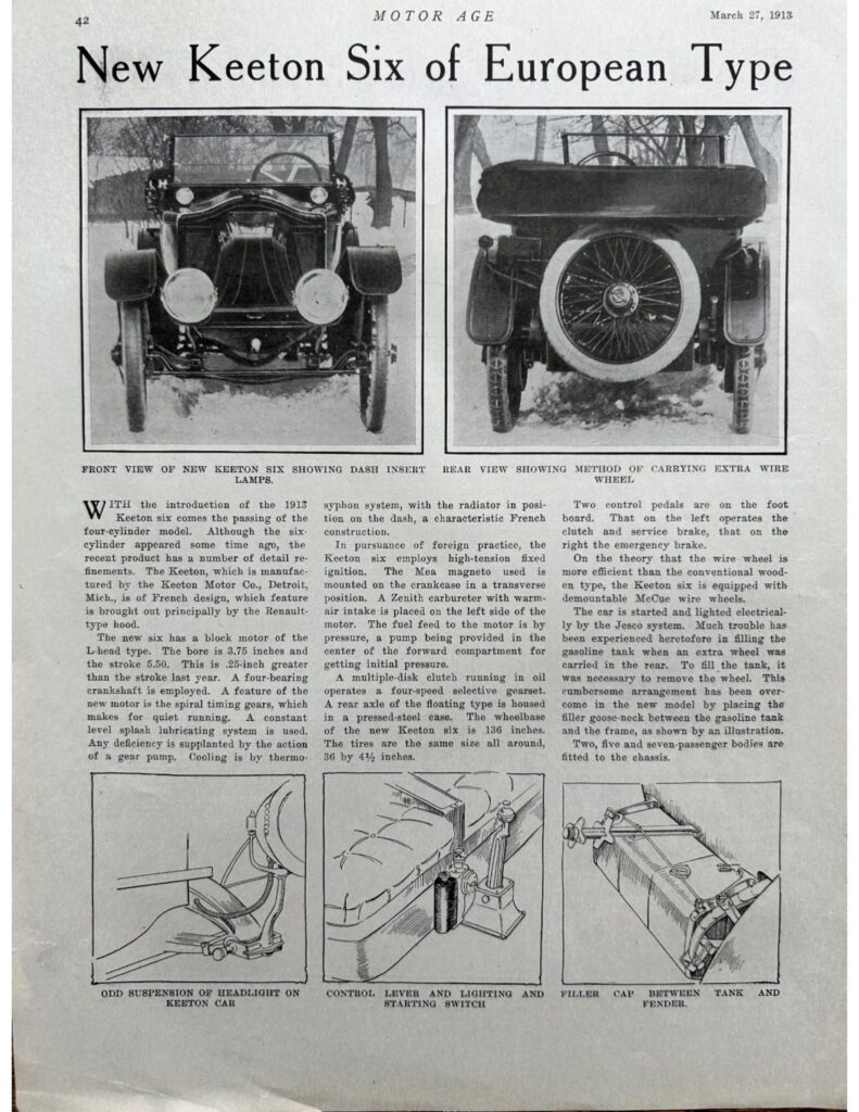 1913 3 27 KEETON New Keeton Six of European Type MOTOR AGE page 42 ...