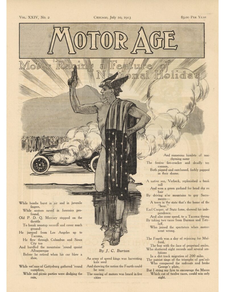 1913 7 10 Motor Racing a Feature of National Holiday poem By JC Burton ...