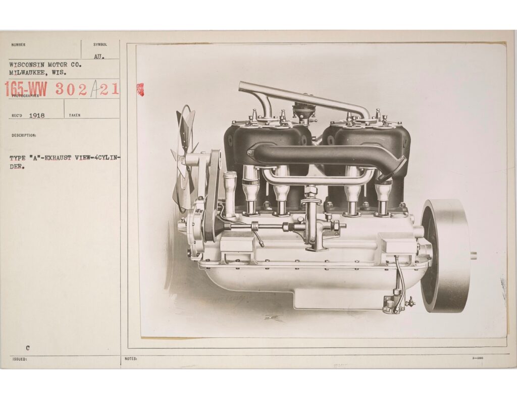 1918 ca. Wisconsin engine Type "A" Exhaust view 4-cyl STUTZ FB