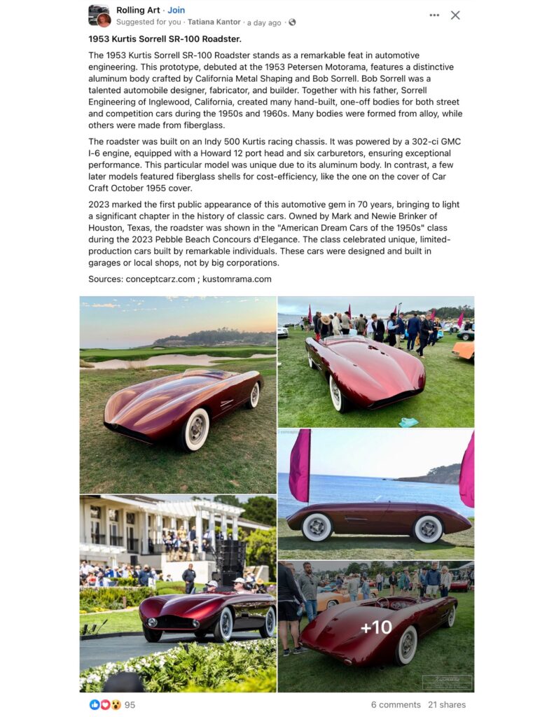 1953 KURTIS SORRELL SR 100 Roadster prototype FB