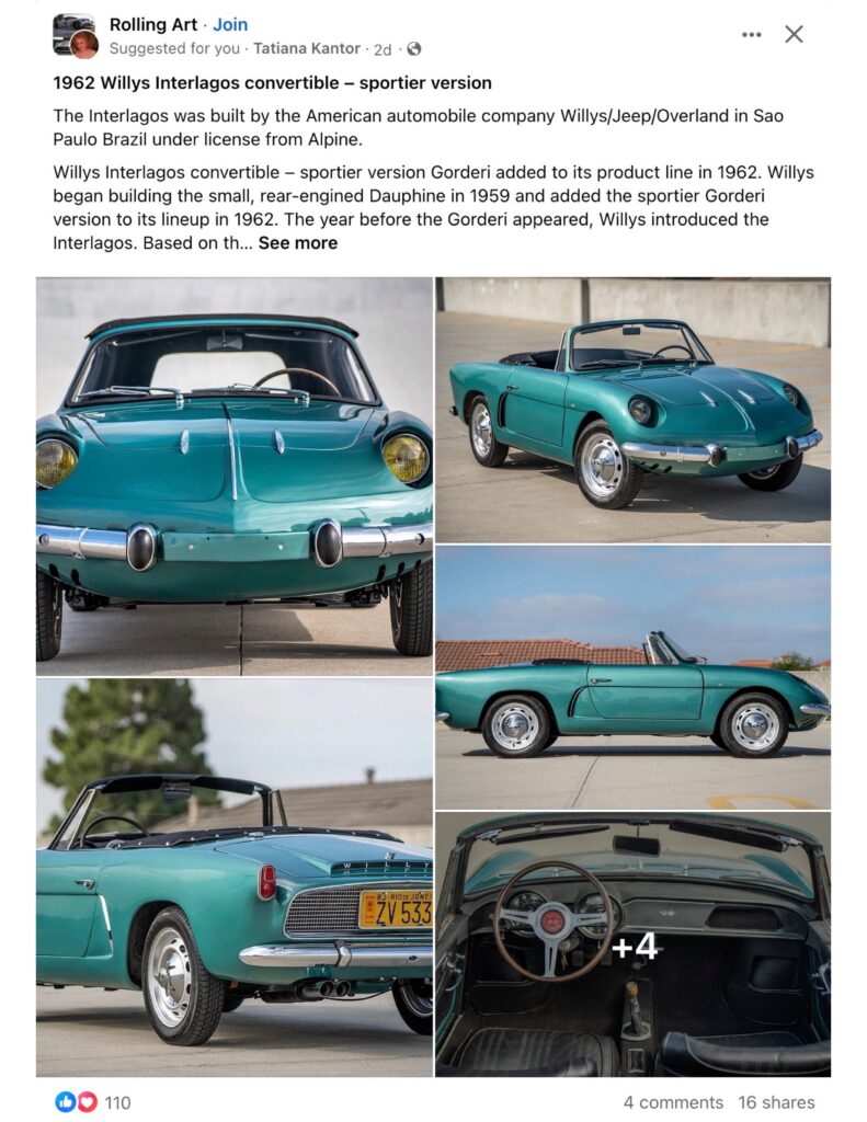 1962 WILLYS Interlagos convertible sportier version FB