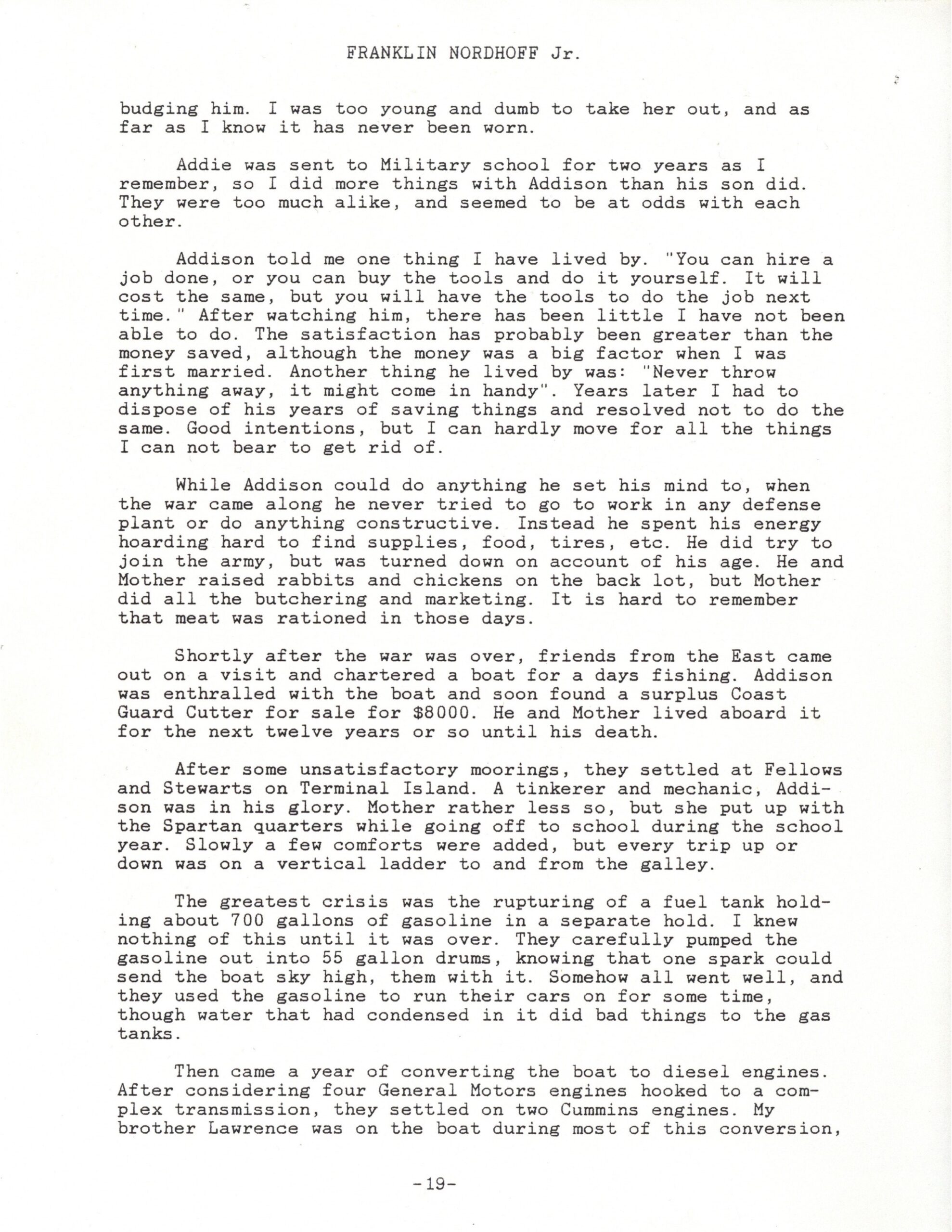 FRANKLIN W. NORDHOFF Jr. Addison Brown page 19