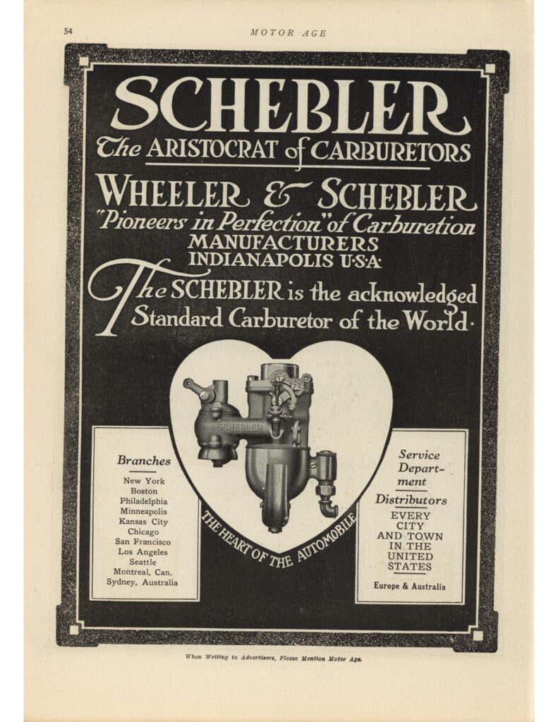 1912 1 18 IND SCHEBLER carburetor Pioneers in Perfection ad MOTOR AGE 9 ...