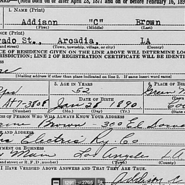 1942 Addison Brown b. 1890 WW2 Draft Registration