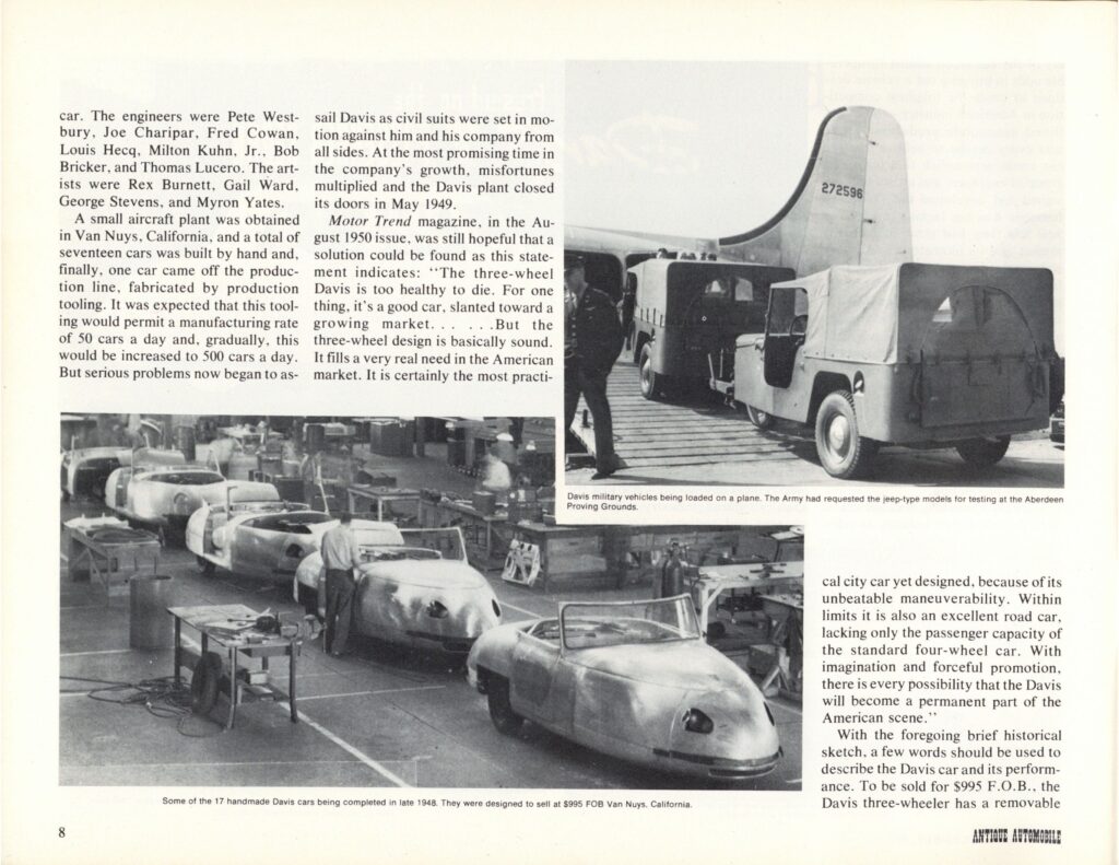 The Three-Wheeled DAVIS CAR By Rear Admiral D.S. Fahrney, U.S.N. Ret ...