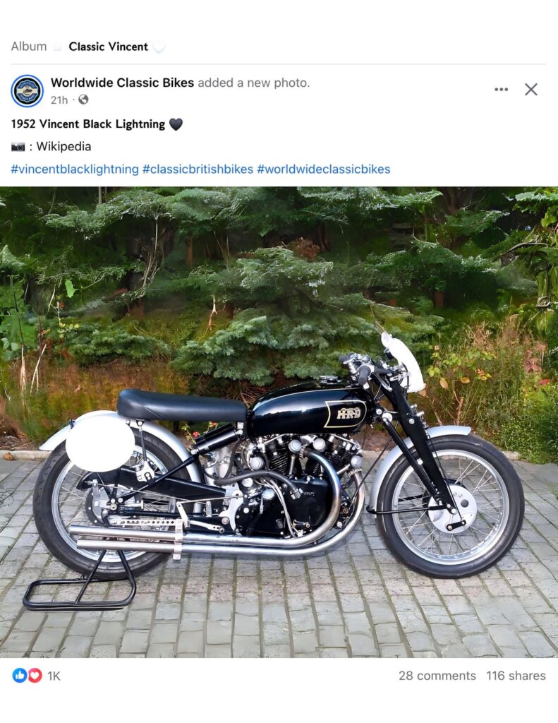 1952 VINCENT Black Lightning motorcycle FB