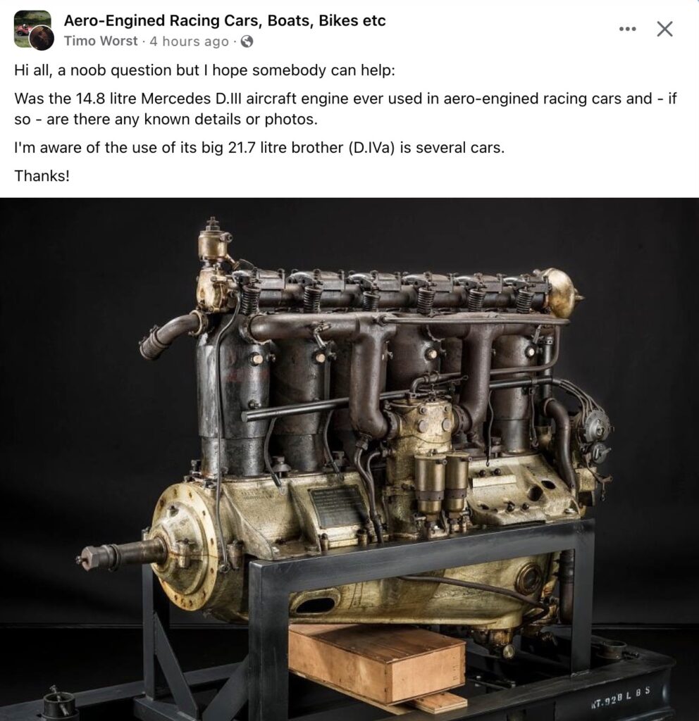 1910 ca. 148 litre MERCEDES D III aircraft engine FB