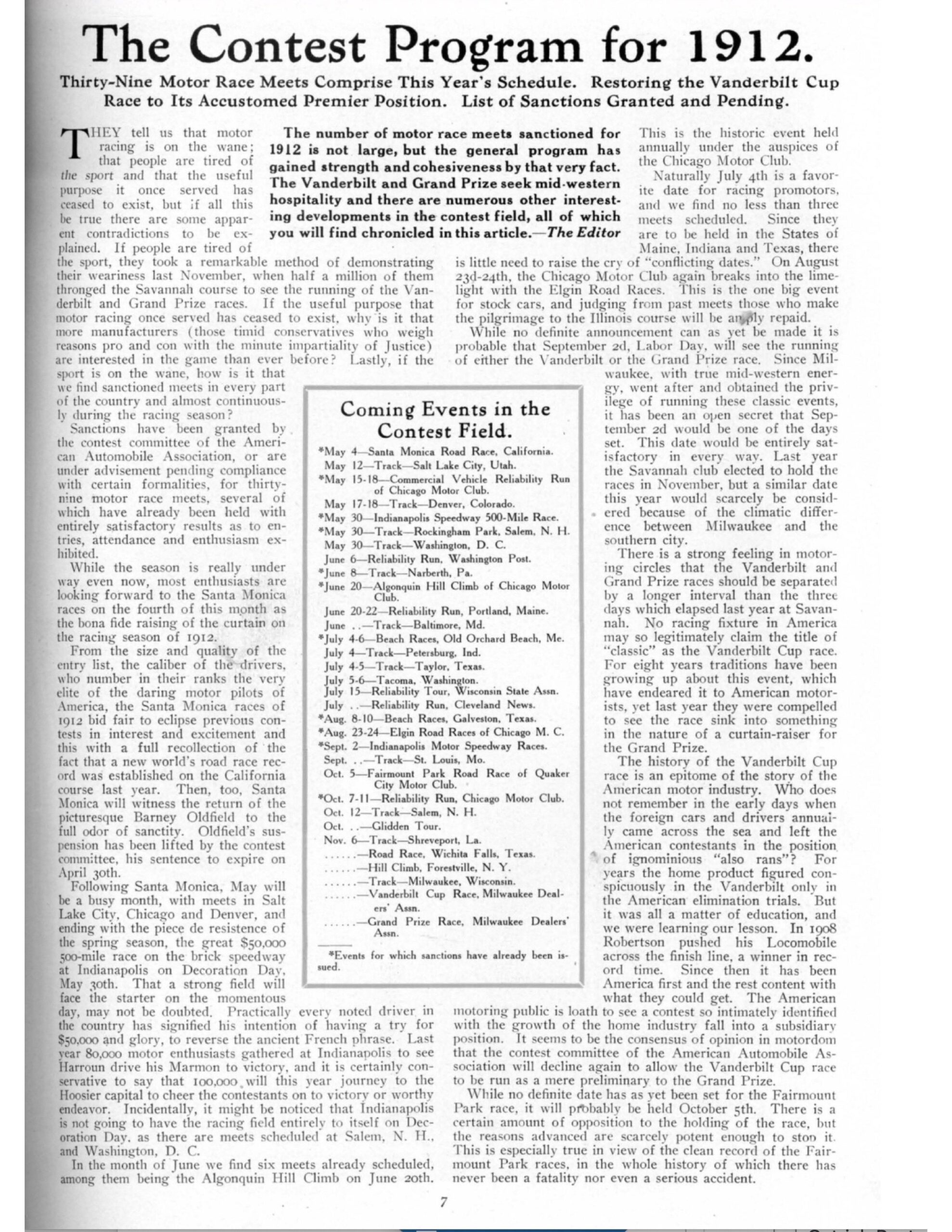 1912 5 1912 Auto Racing Contests