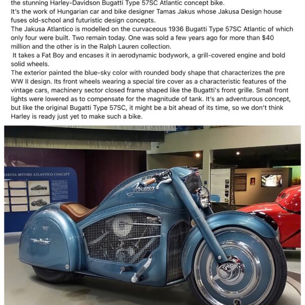 1936 Harley-Davidson BUGATTI Type 57SC Atlantic Concept Motorcycle FB