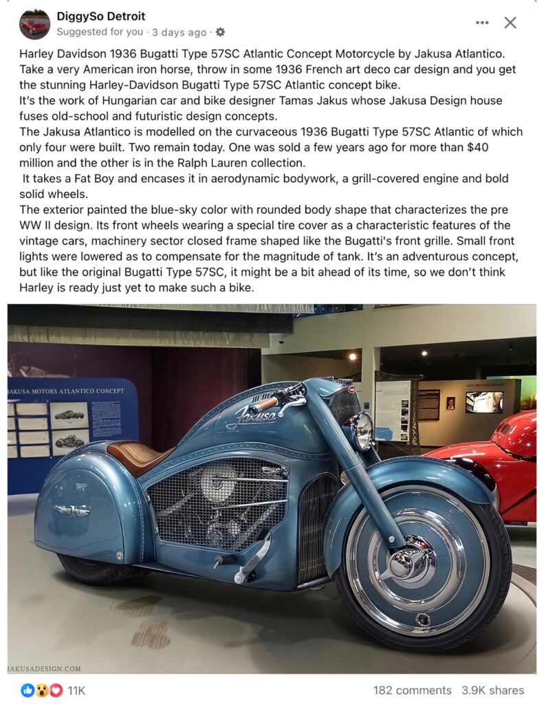1936 Harley-Davidson BUGATTI Type 57SC Atlantic Concept Motorcycle FB