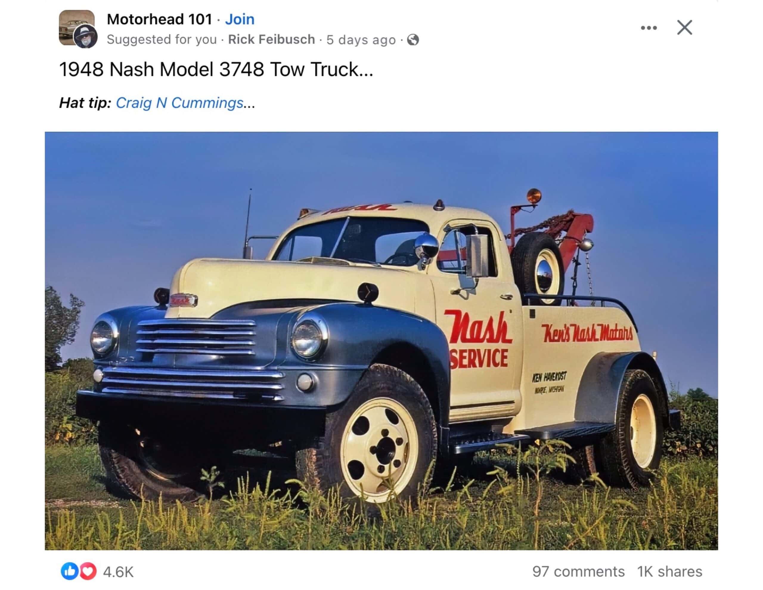1948 NASH Model 3748 Tow Truck FB