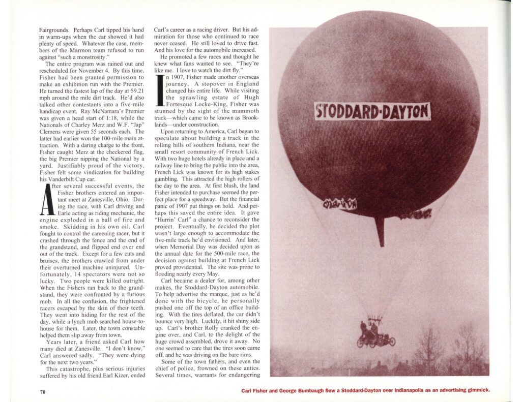 CARL G. FISHER By L. Spencer Riggs article AUTOMOBILE Quarterly No. 2 May 1996 10.25"×8.25" page 70