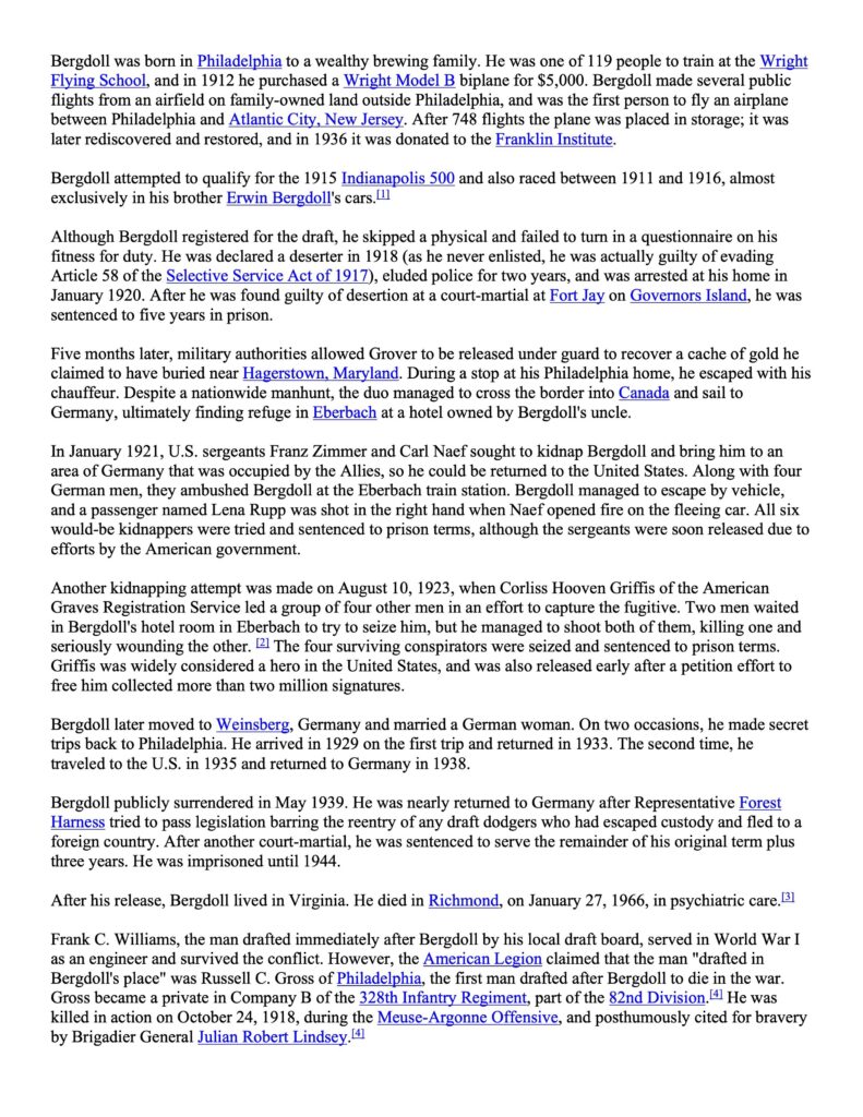 Grover Cleveland Bergdoll Wikipedia story-2