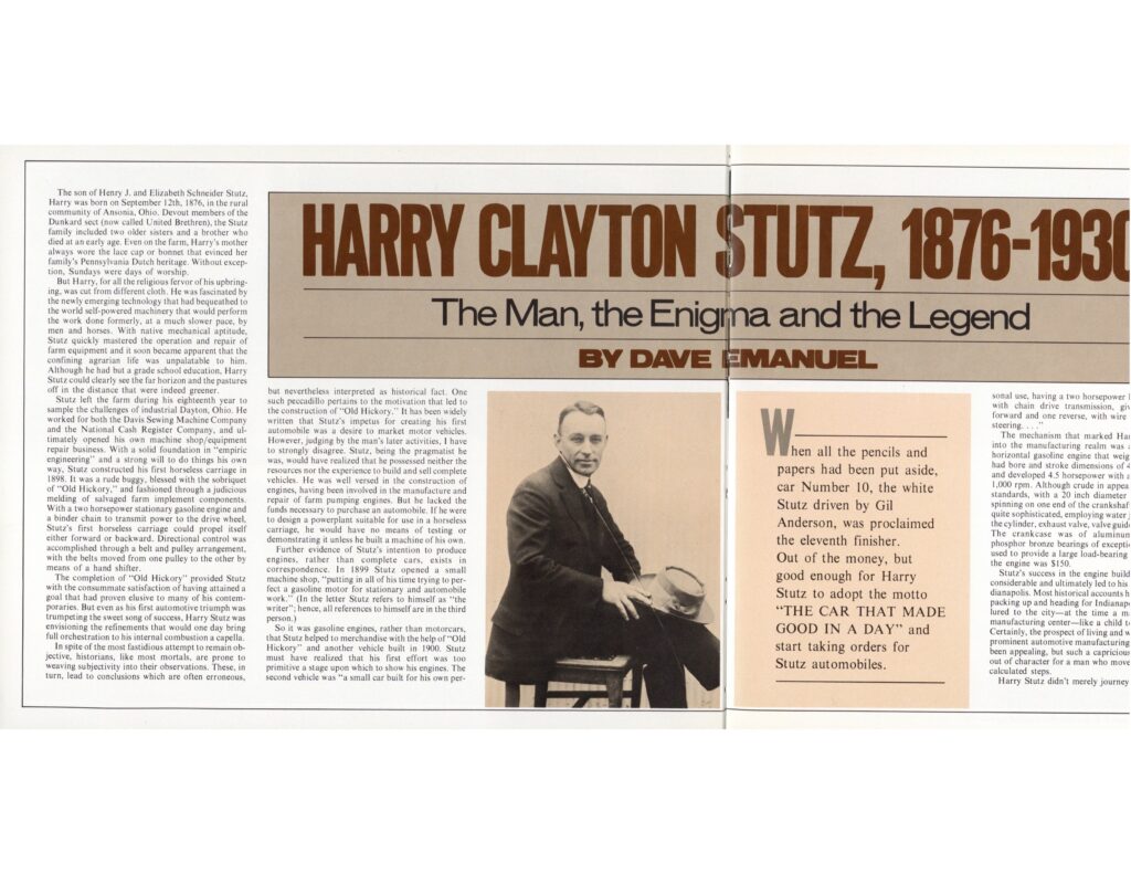 HARRY CLAYTON STUTZ 1876-1930 By Dave Emanuel AUTOMOBILE Quarterly No ...