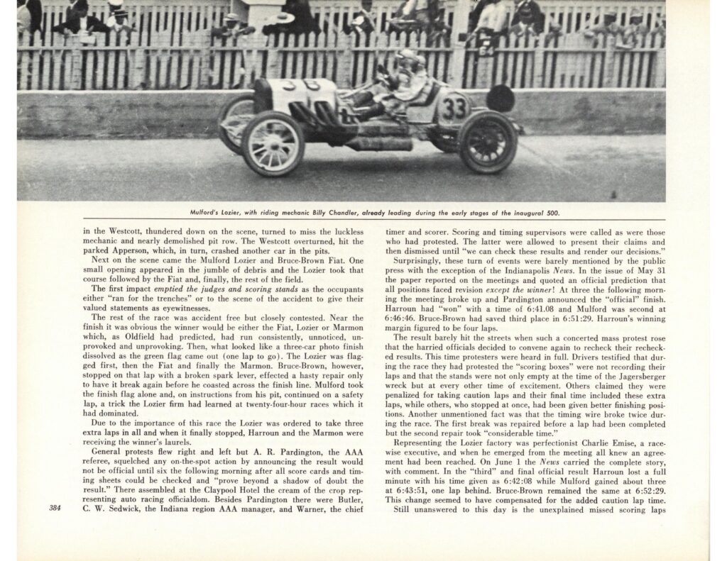 WHO REALLY WON THE FIRST INDY 500 Russ Catlin article AUTOMOBILE ...