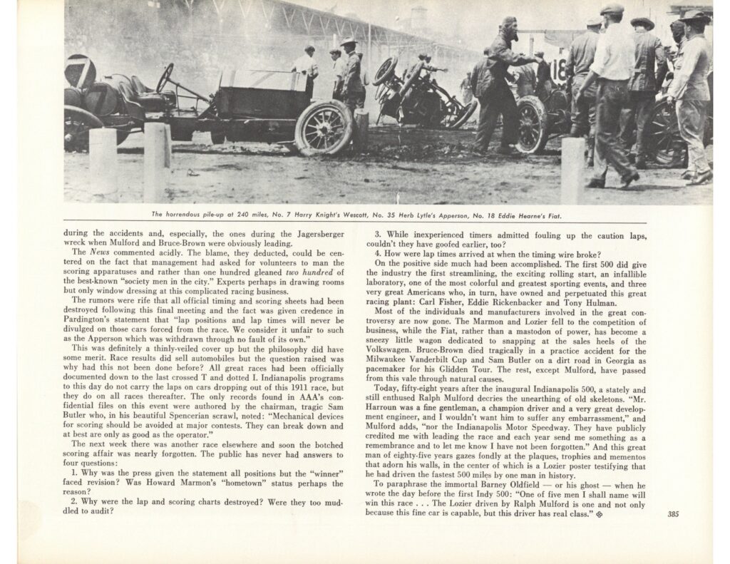 WHO REALLY WON THE FIRST INDY 500 Russ Catlin article AUTOMOBILE ...