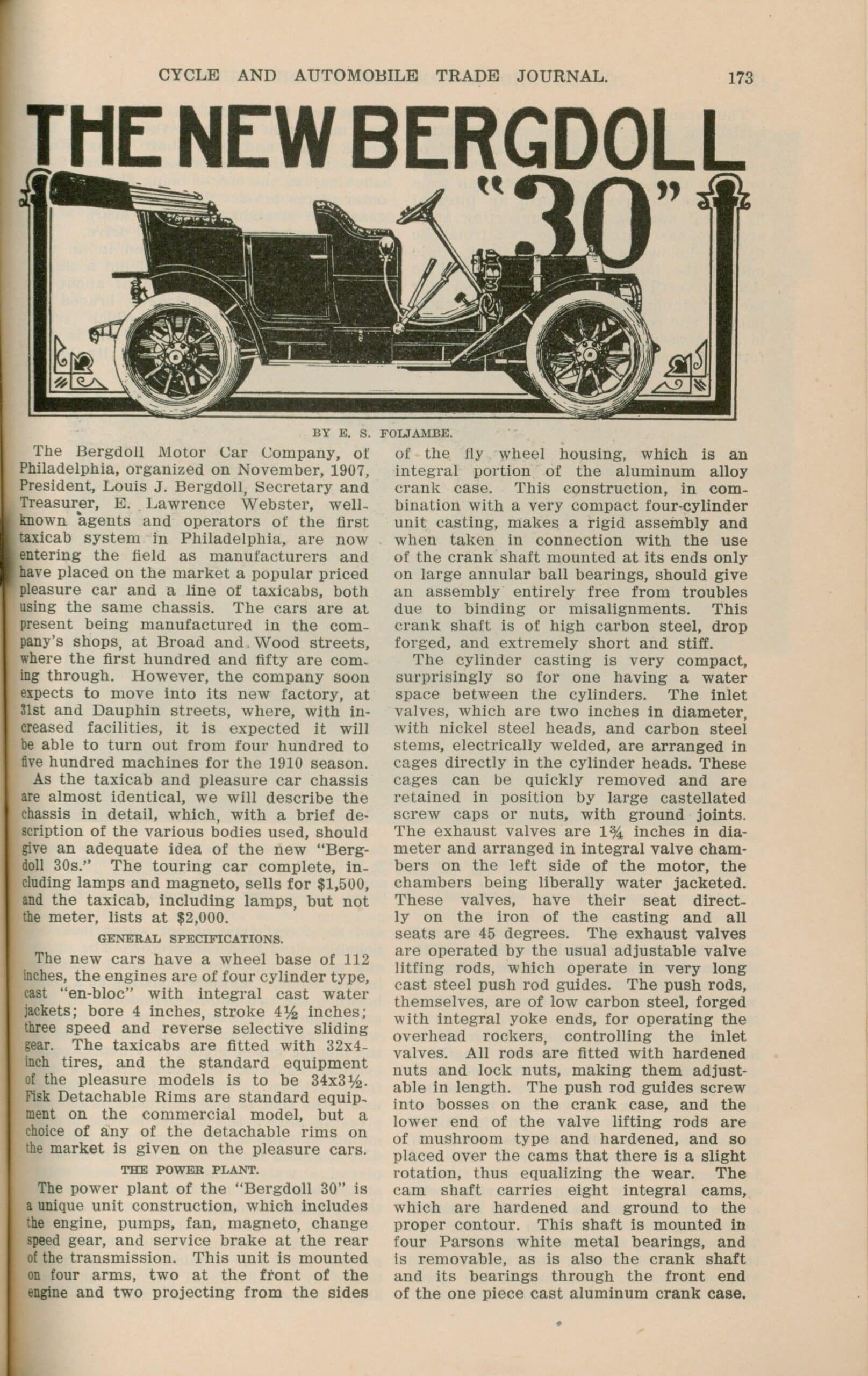 1910 1 1 THE NEW BERGDOLL "30" By E. S. Foljambe CYCLE AND AUTOMOBILE ...