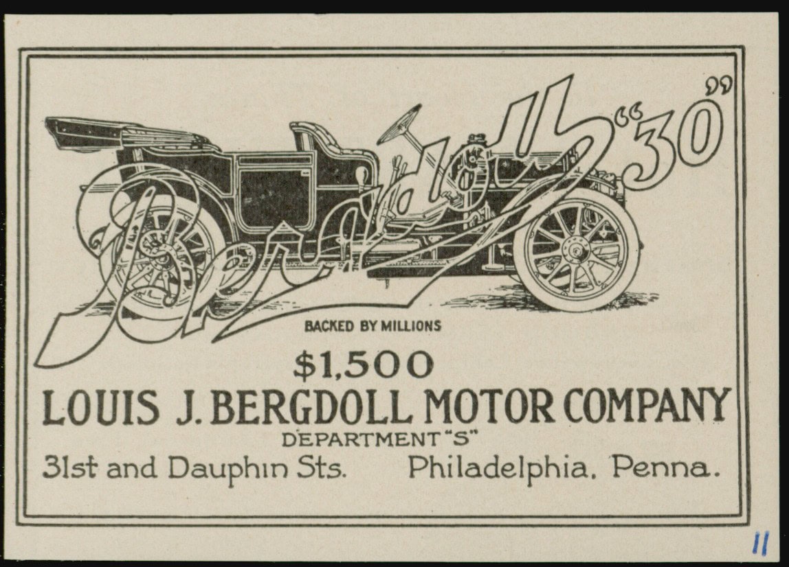 1911 Bergdoll 3V $1,500 ad AACA Library