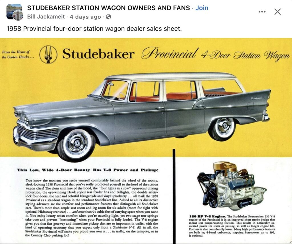 1958 STUDEBAKER Provincial 4 Door Station Wagon ad FB