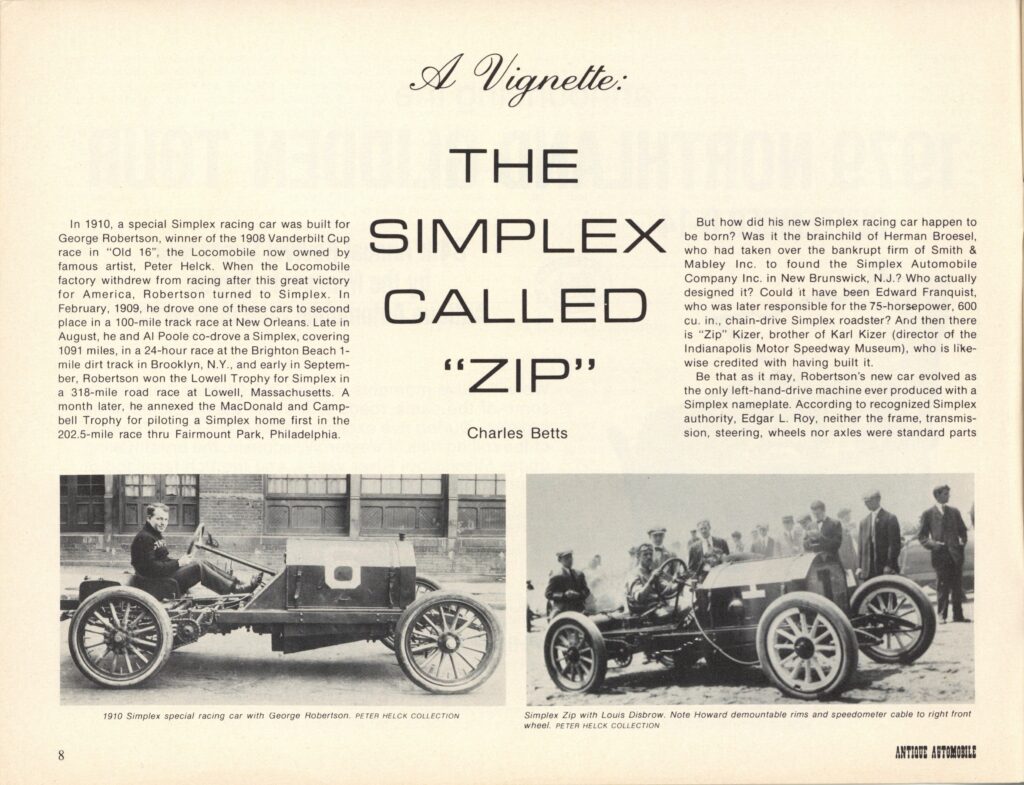 A Vignette THE SIMPLEX CALLED ZIP Charles Betts article ANTIQUE ...