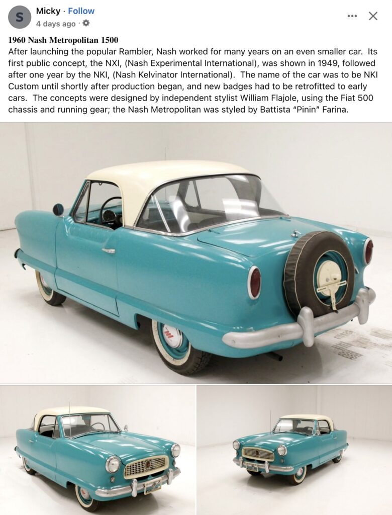 1960 NASH Metropolitan 1500 FB