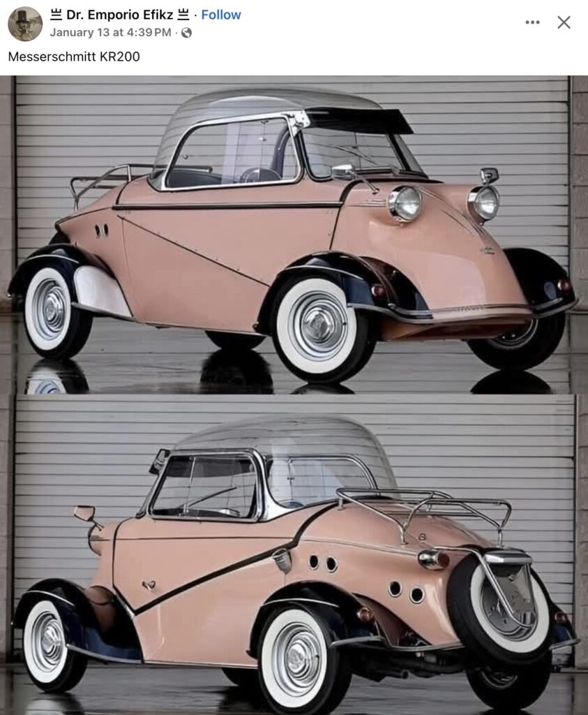 1960 ca MESSERSCHMITT KR200 pink 3-Wheeler FB