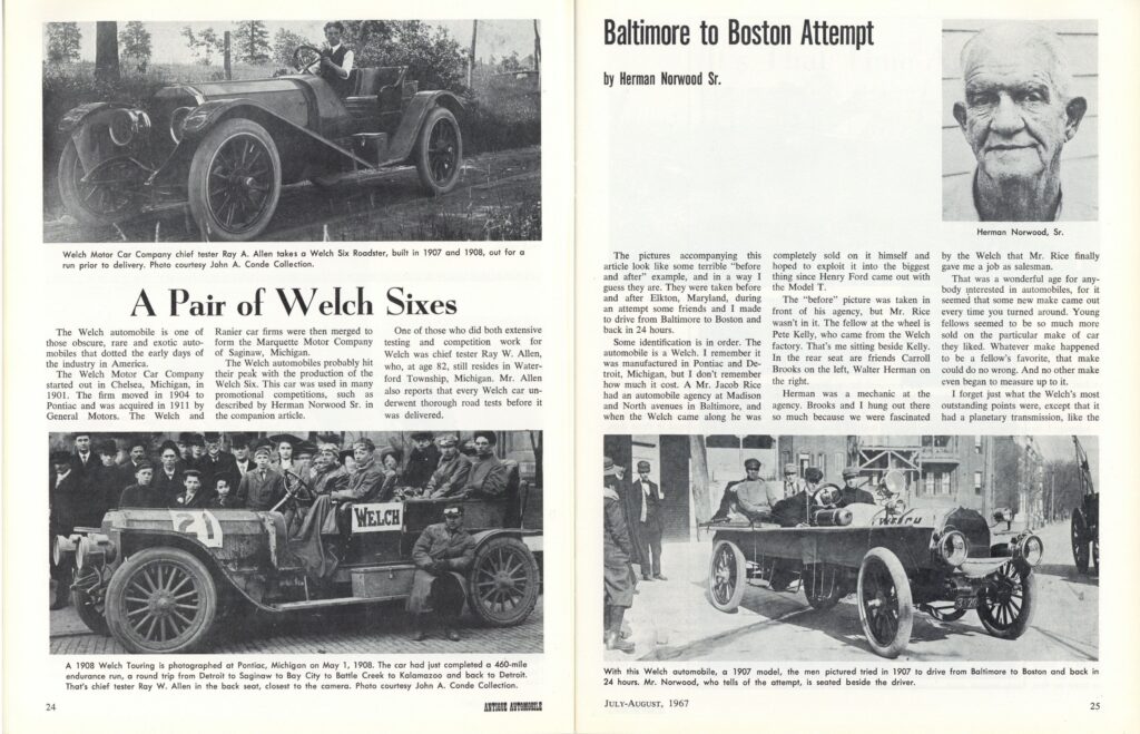 1911 WELCH A Pair of Welch Sixes Baltimore to Boston Attempt by Herman ...