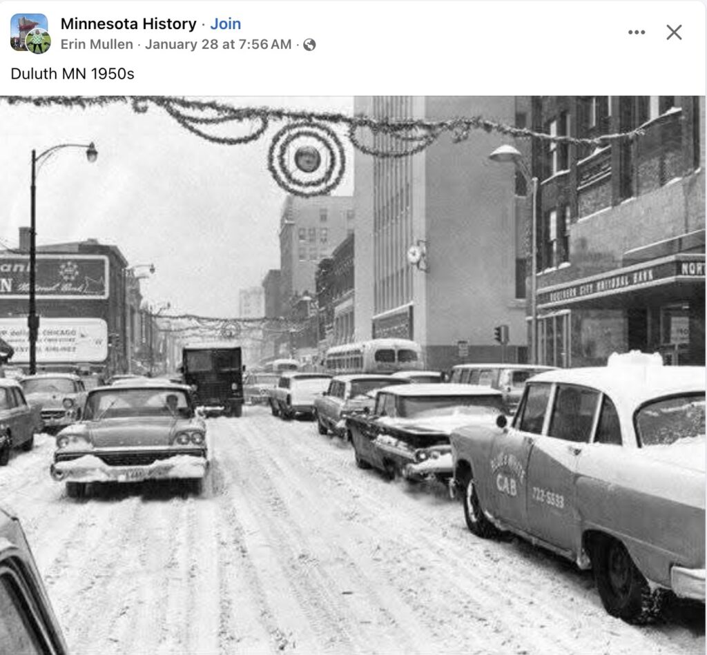 1950s Duluth, MN winter street scene FB
