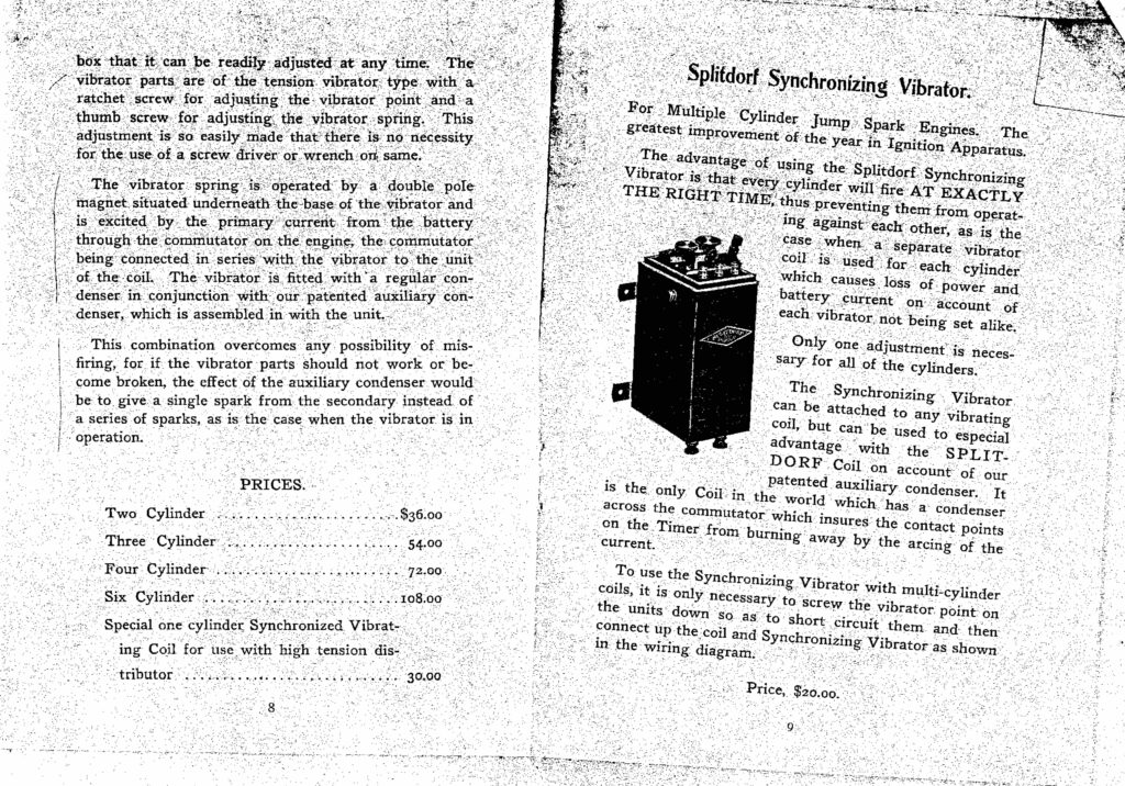 1908 SPLITDORF Magneto catalog pages 08 & 09