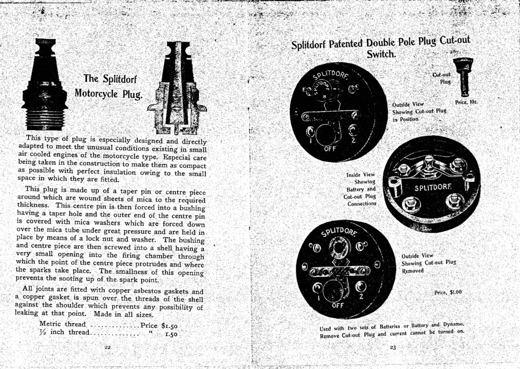 1908 SPLITDORF Magneto catalog pages 22 & 23